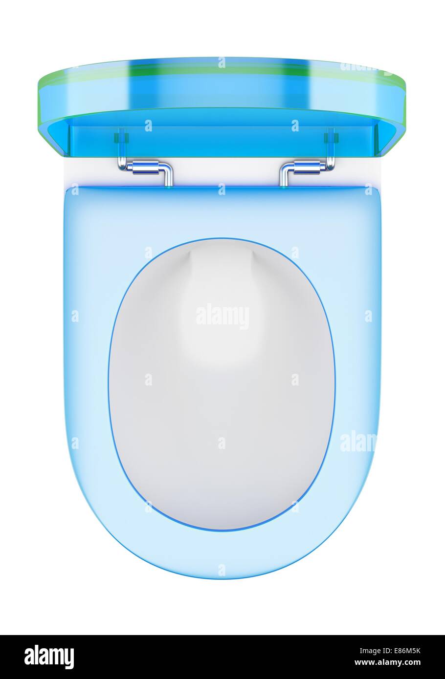 top view of modern toilet bowl with blue cover isolated on white ...