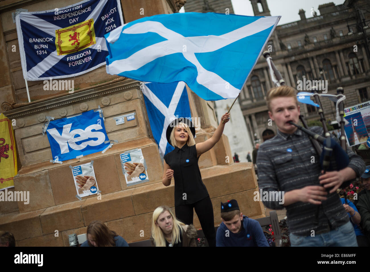 Pro-Scottish Independence Yes supporters in George Square in the week of the Scottish ...