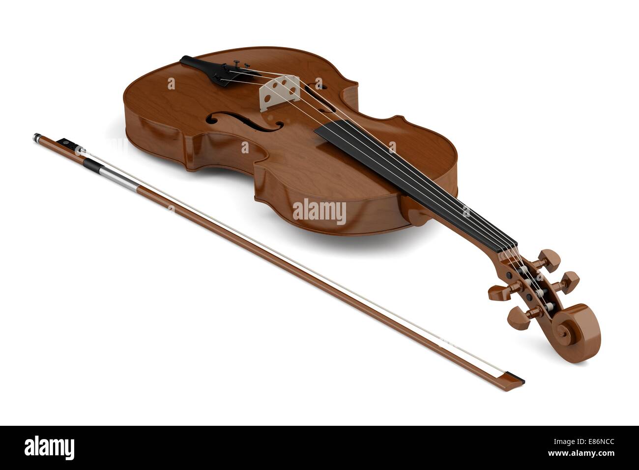 brown violin with bow isolated on white background Stock Photo - Alamy