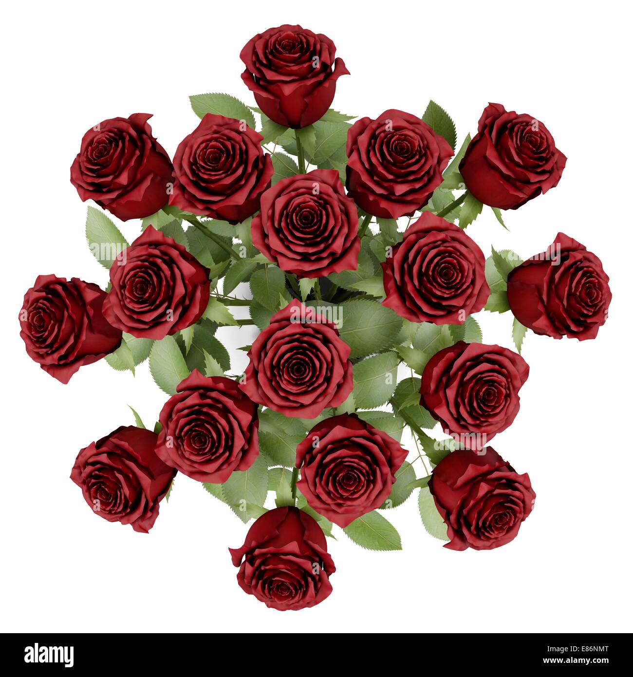 top view bouquet of red roses in vase isolated on white background ...