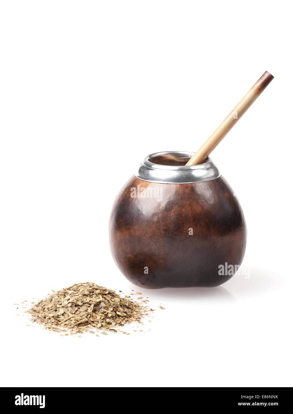 calabash and bombilla with yerba mate isolated on white background ...