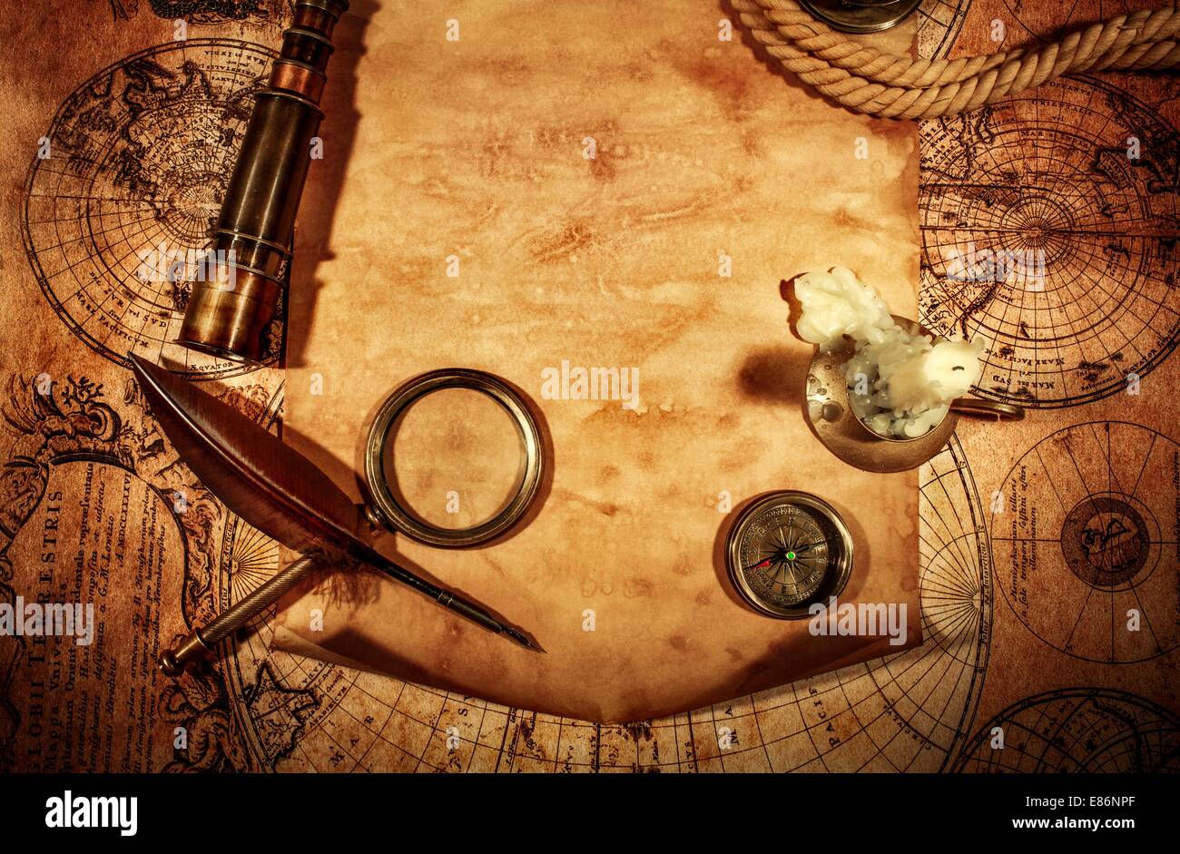 Blank old paper with curled edge against the background of an ancient ...