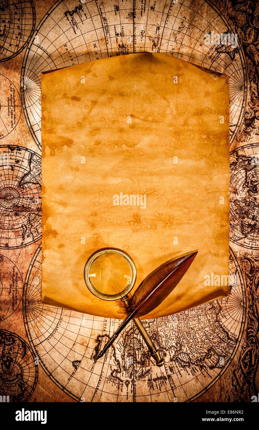 Blank old paper with curled edge against the background of an ancient ...