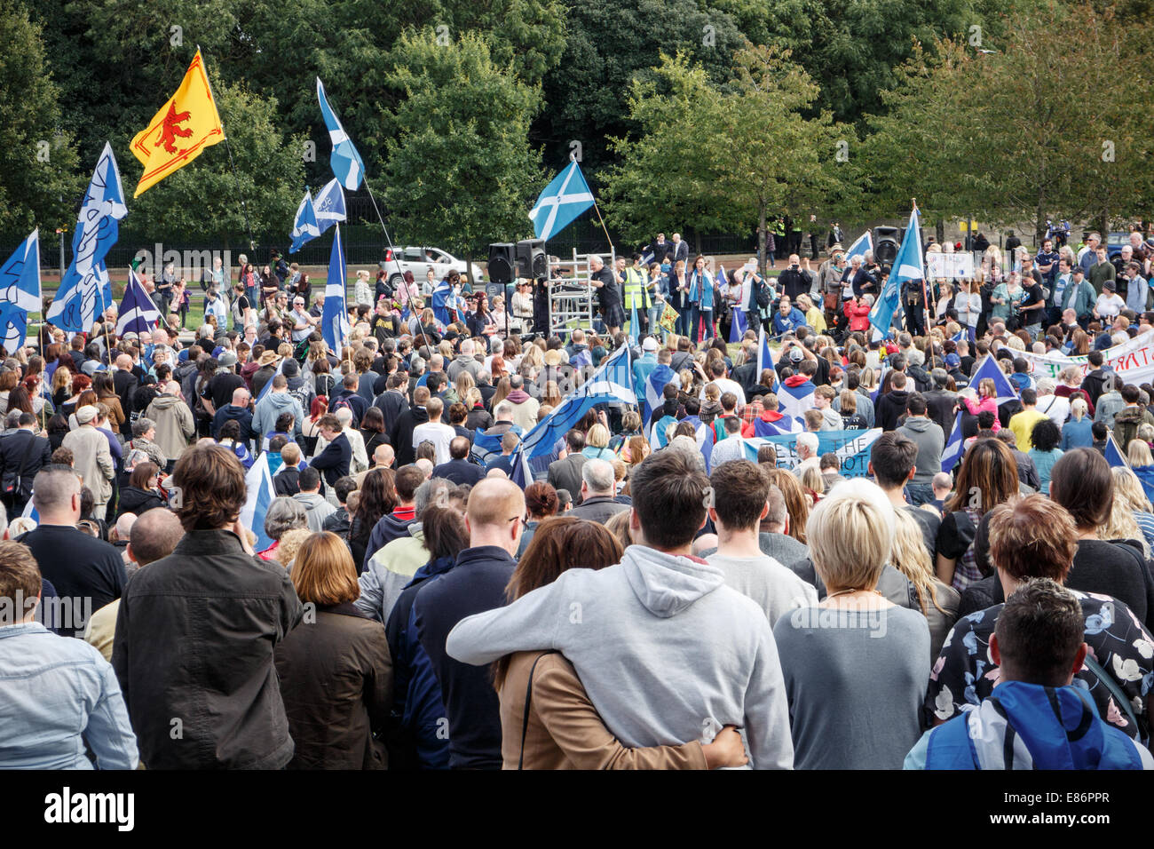 Scottish Referendum. Yes Campaign supporters meet in the grounds of the ...
