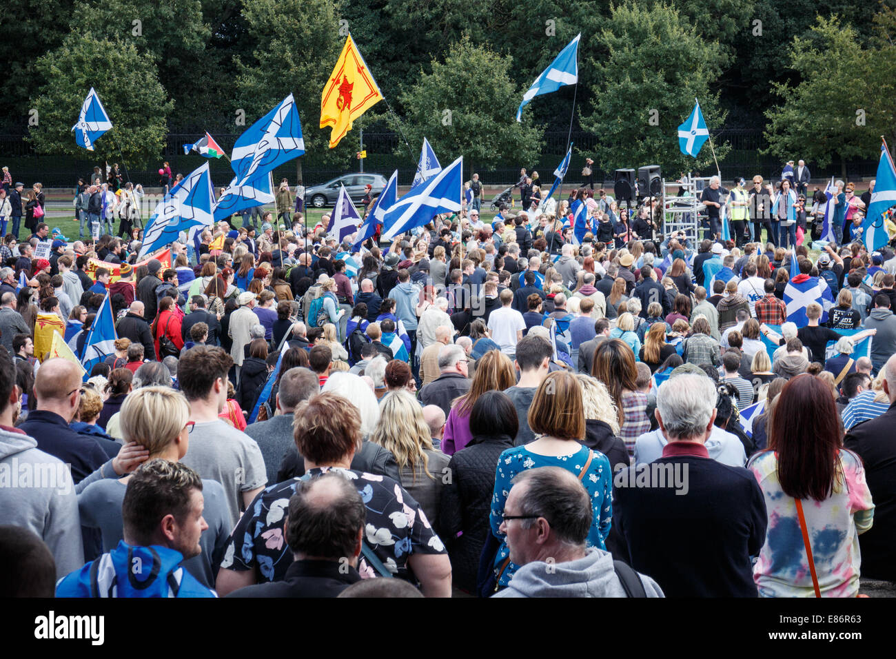 Scottish Referendum. Yes Campaign supporters meet in the grounds of the ...
