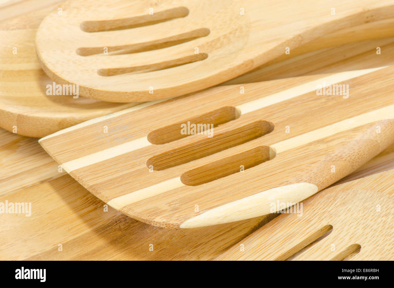 Close up of bamboo cooking utensils Stock Photo - Alamy