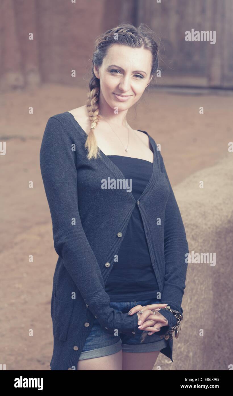 portrait of the pretty brown haired women looking at camera Stock Photo ...