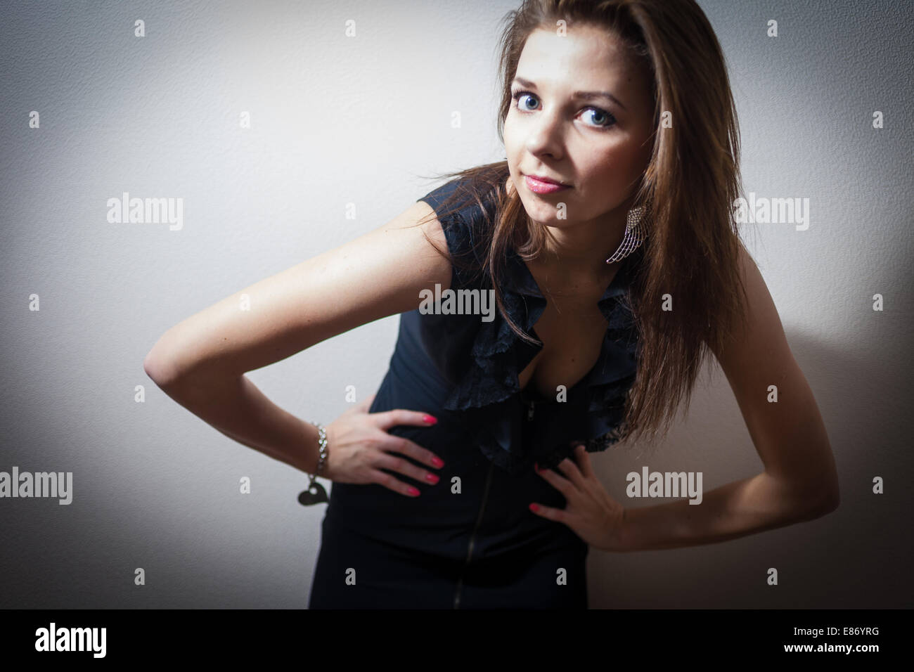 Portrait of a blonde woman with natural vignette Stock Photo - Alamy