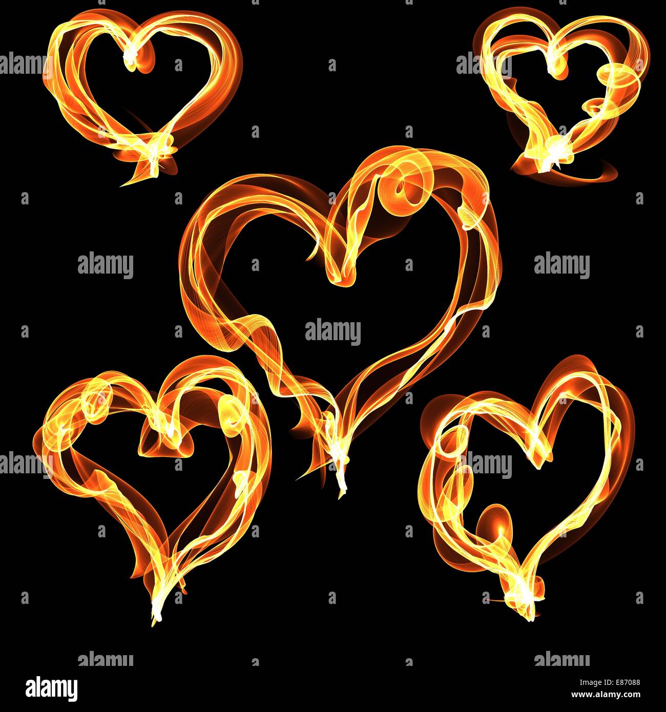 Five hearts made of fire Stock Photo - Alamy
