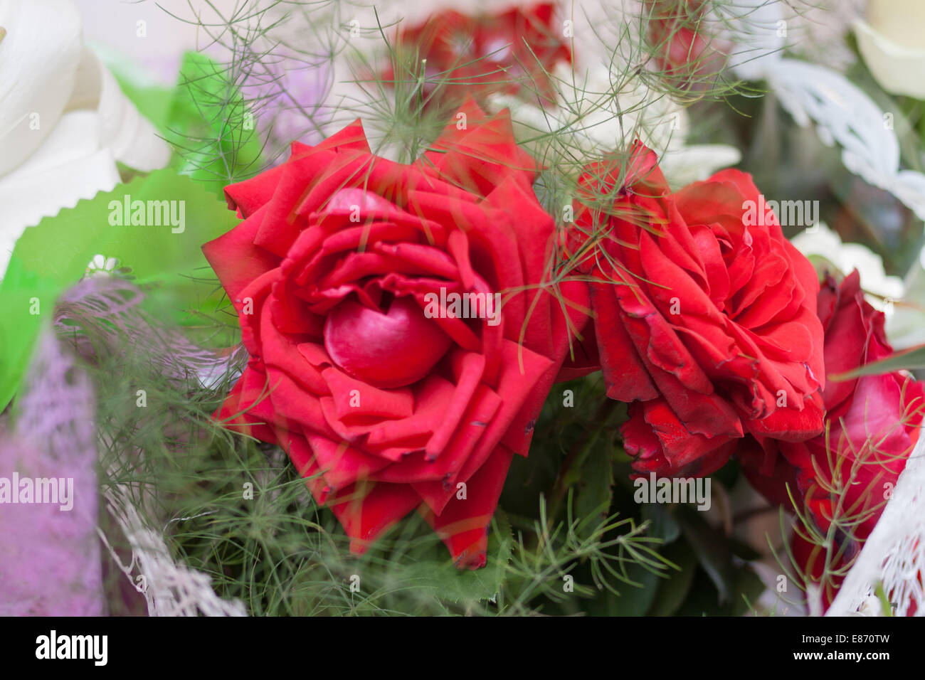 flowers bunch with red roses Stock Photo - Alamy
