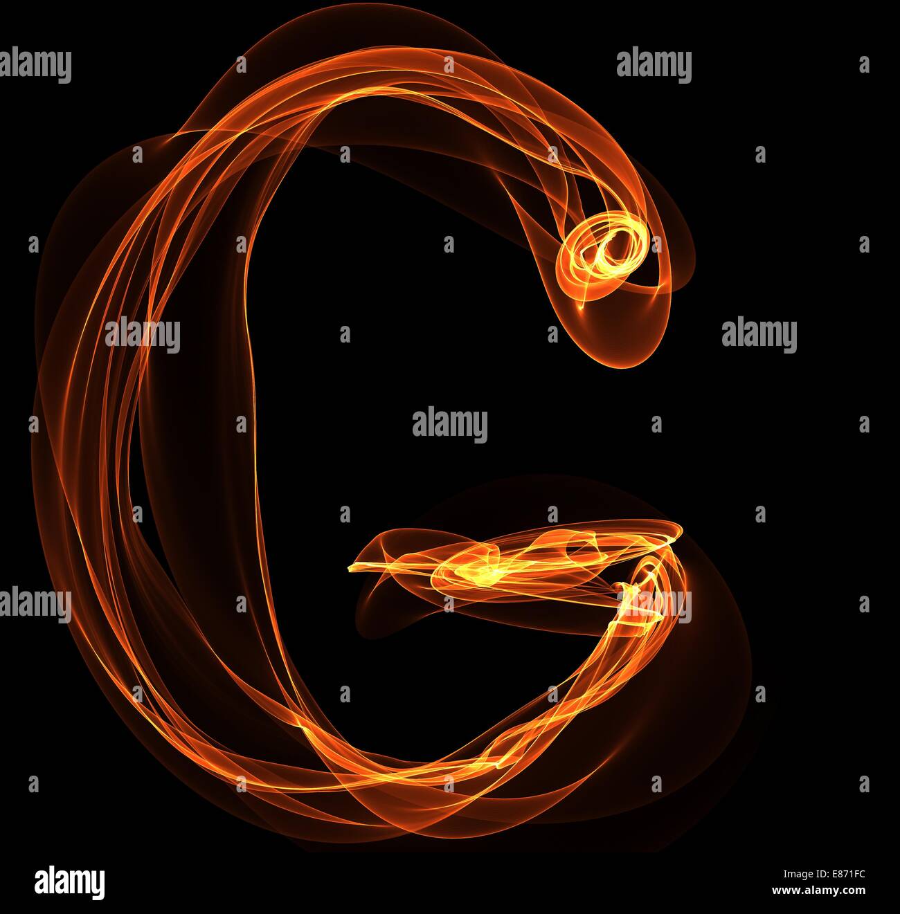 G letter in fire illustration Stock Photo - Alamy