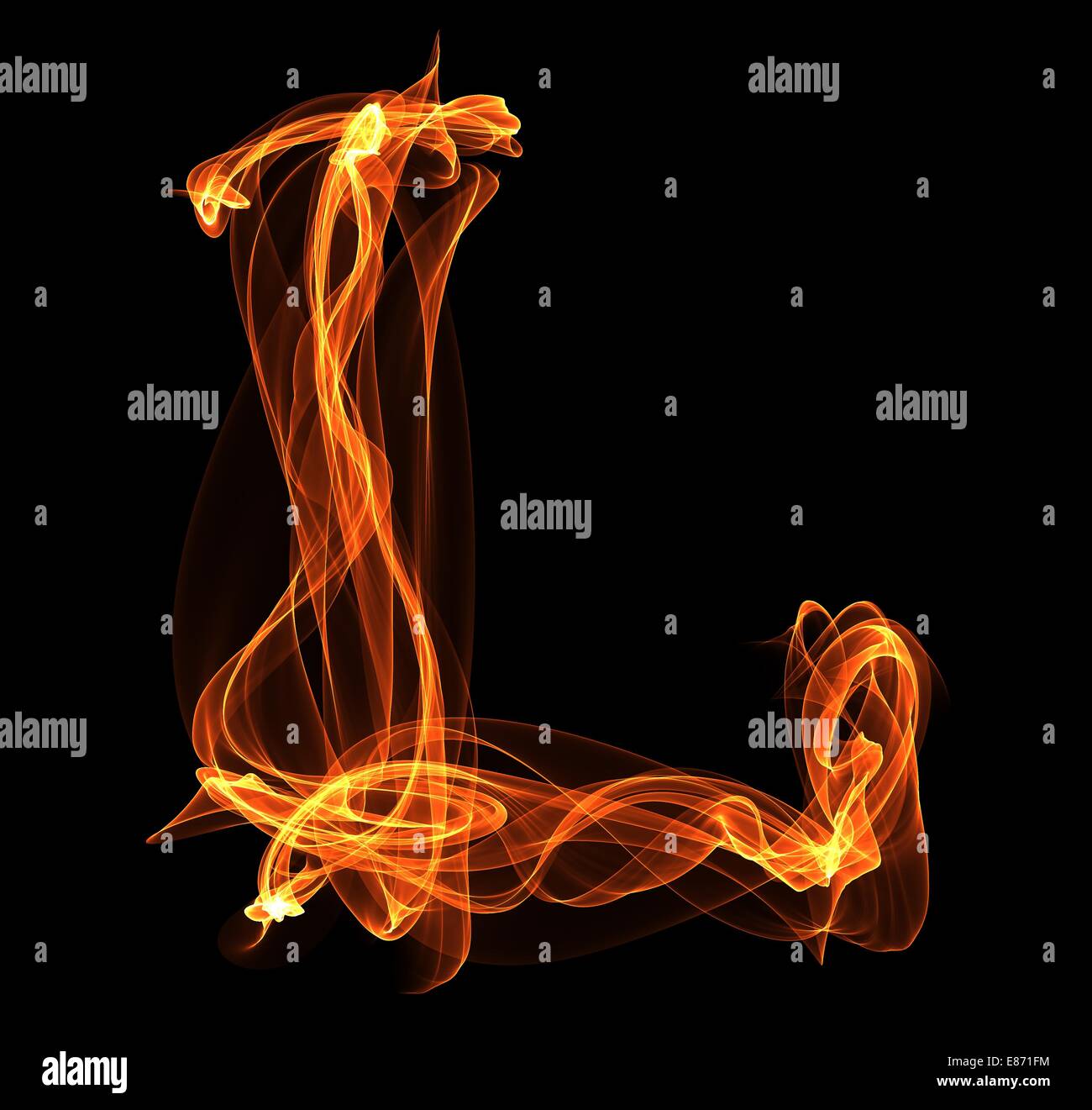 L letter in fire illustration on black background Stock Photo - Alamy