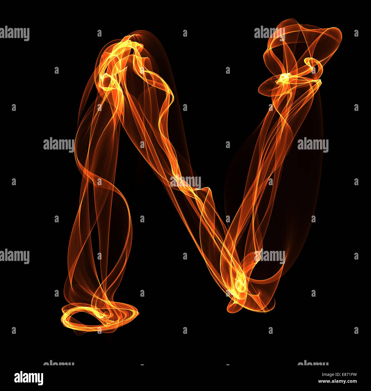N letter in fire illustration Stock Photo - Alamy