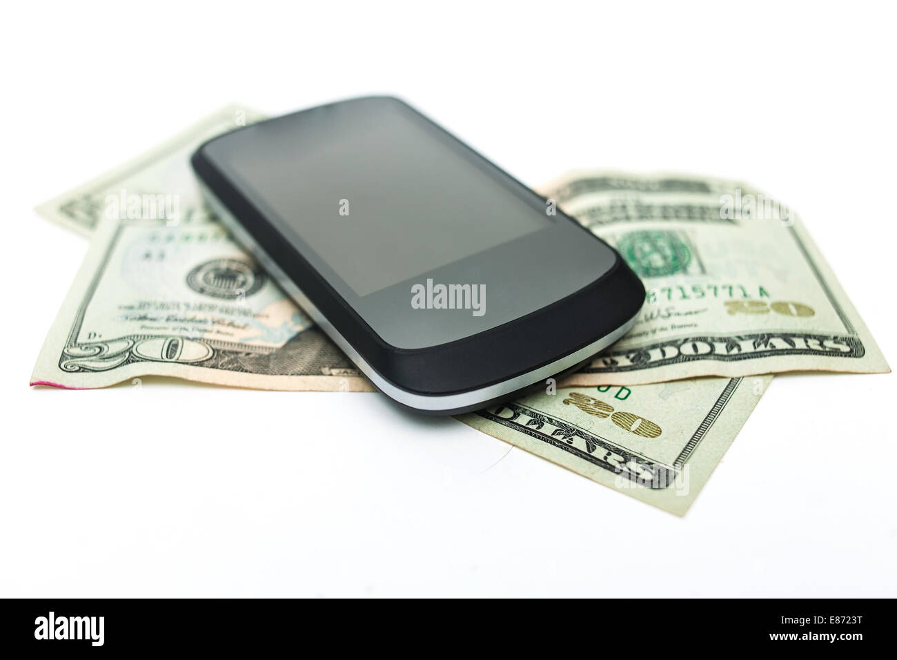 mobile phone and money on white Stock Photo - Alamy