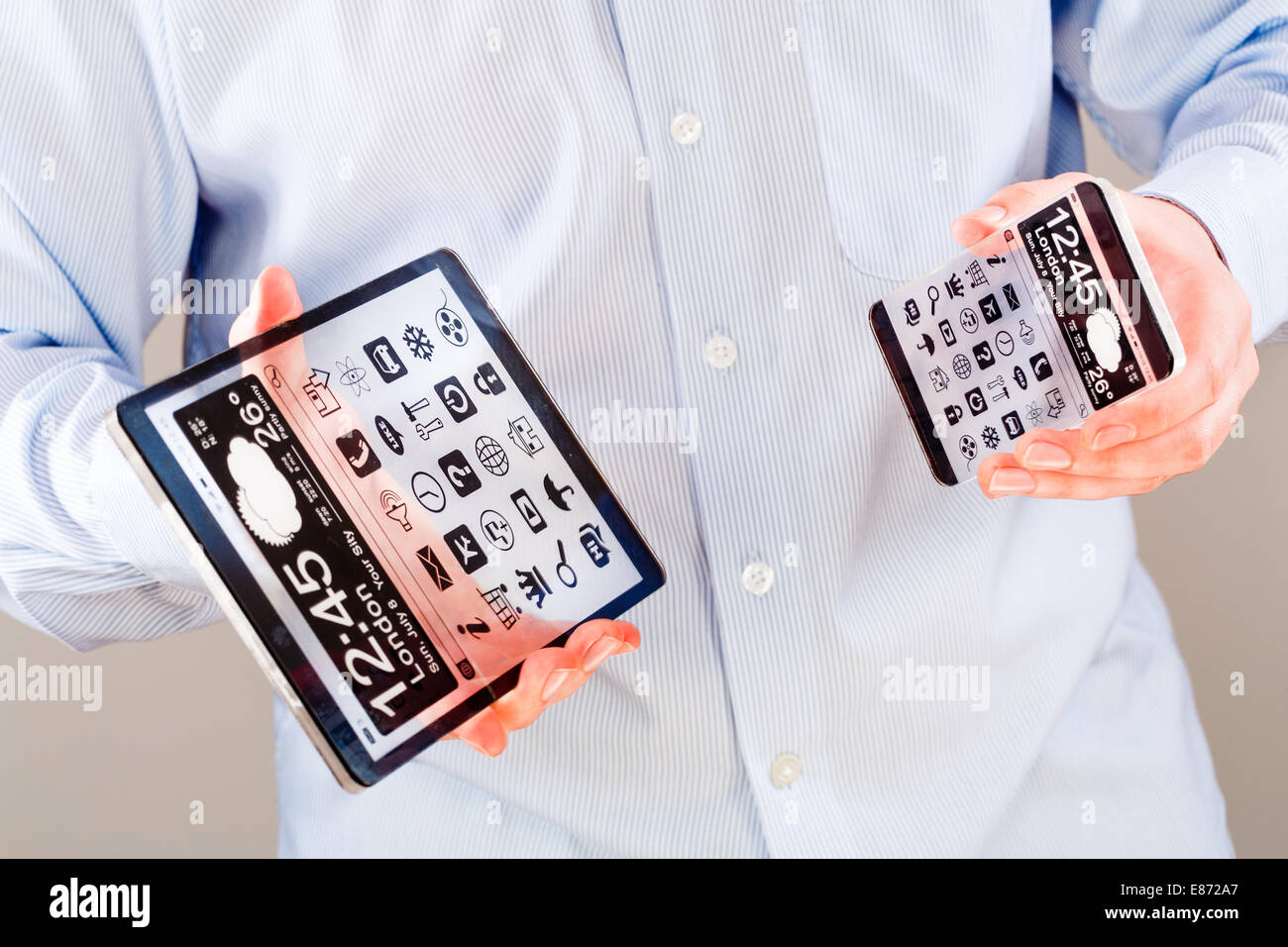 Smartphone (phablet) and tablet with a transparent display in human ...