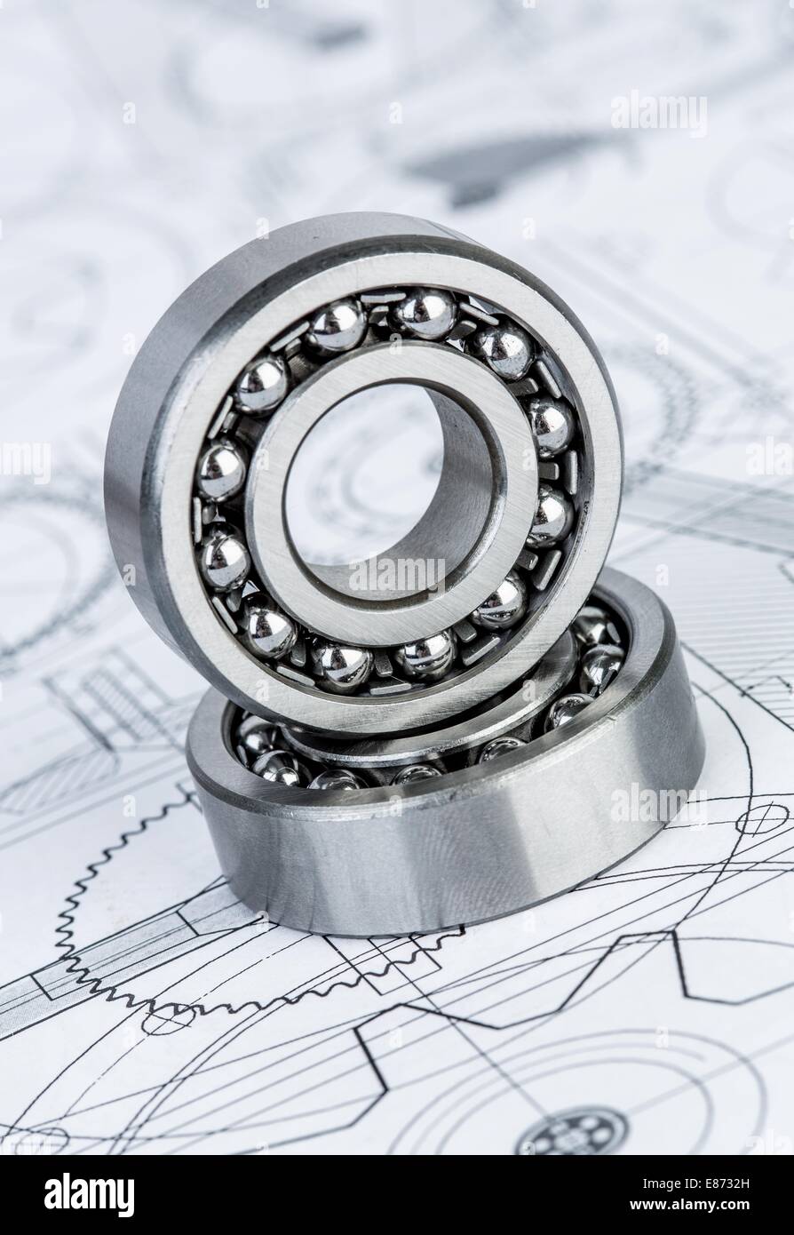 Technical drawings with the Ball bearings Stock Photo - Alamy