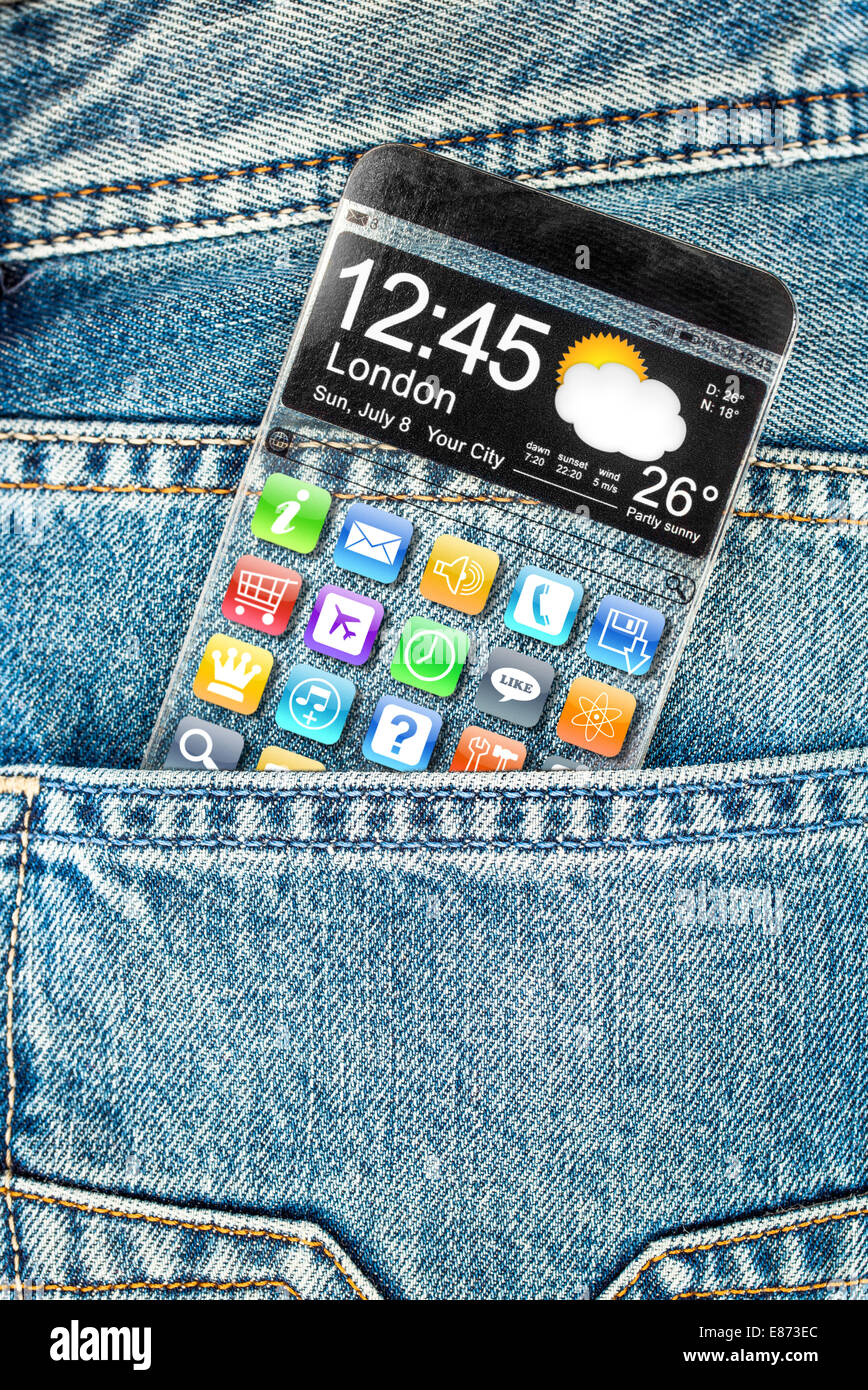 Futuristic Smart phone (phablet) with a transparent display in a pocket ...