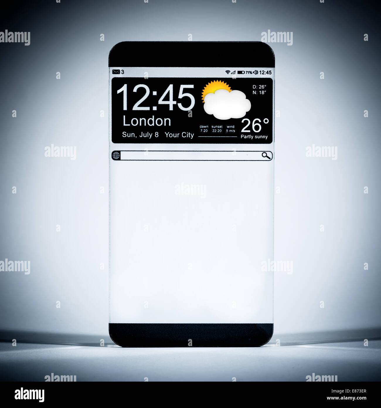 Futuristic Smart phone (copy space display) with a transparent display ...