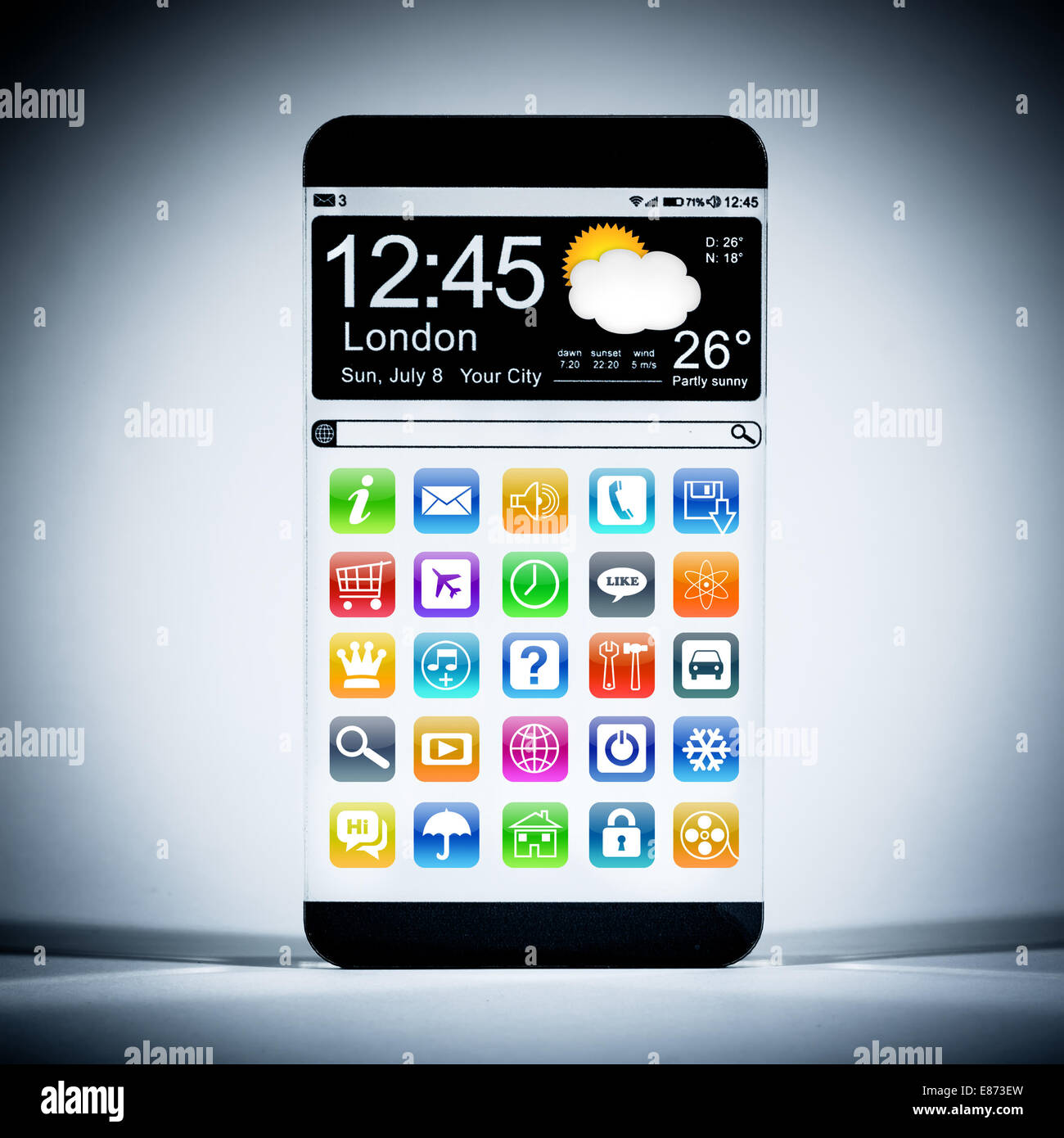 Futuristic Smart phone with a transparent display on a blue background ...