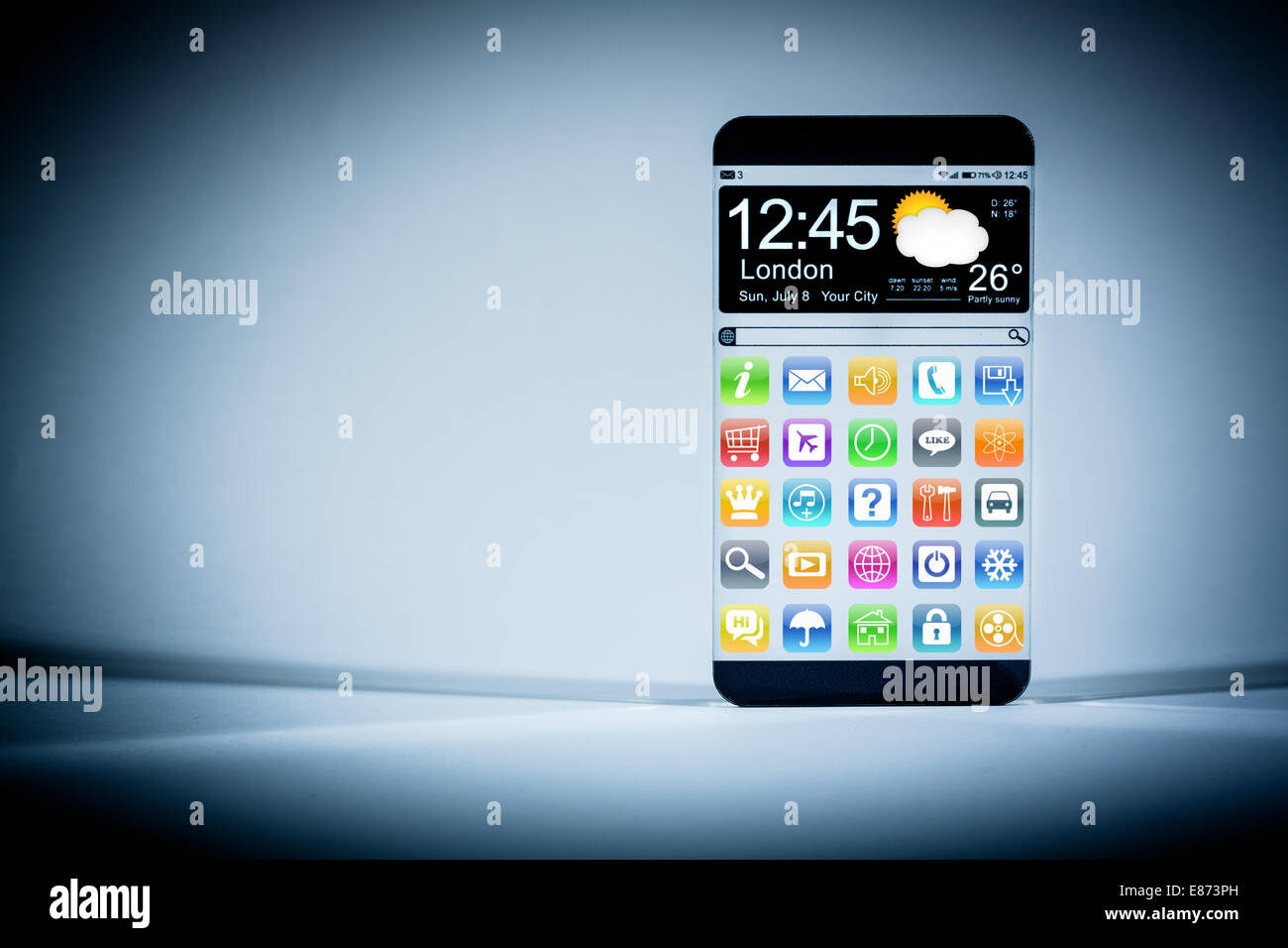 Futuristic Smart phone (phablet) with a transparent display in human ...