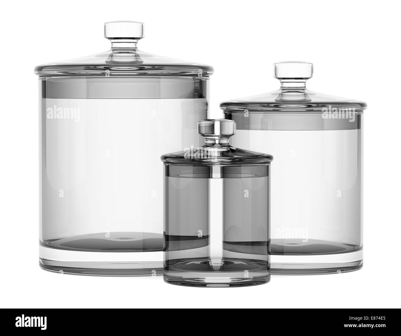 three empty glass jars isolated on white background Stock Photo - Alamy