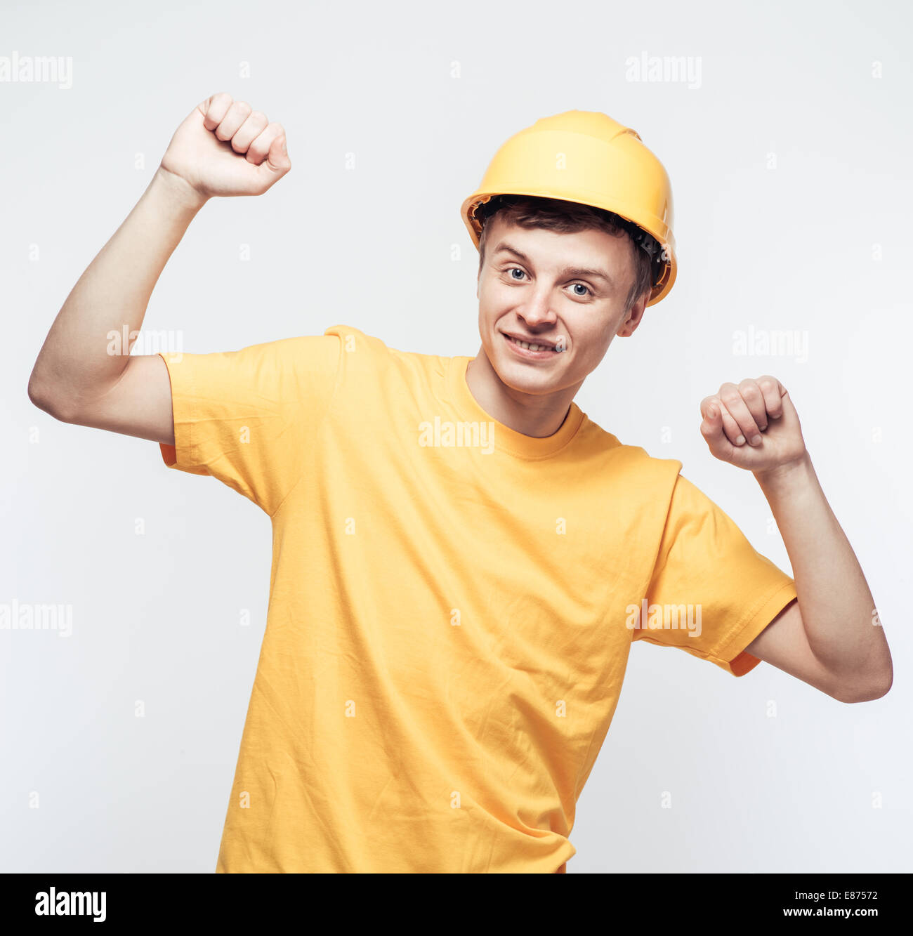 Portrait joyful man raised hands hi-res stock photography and images ...