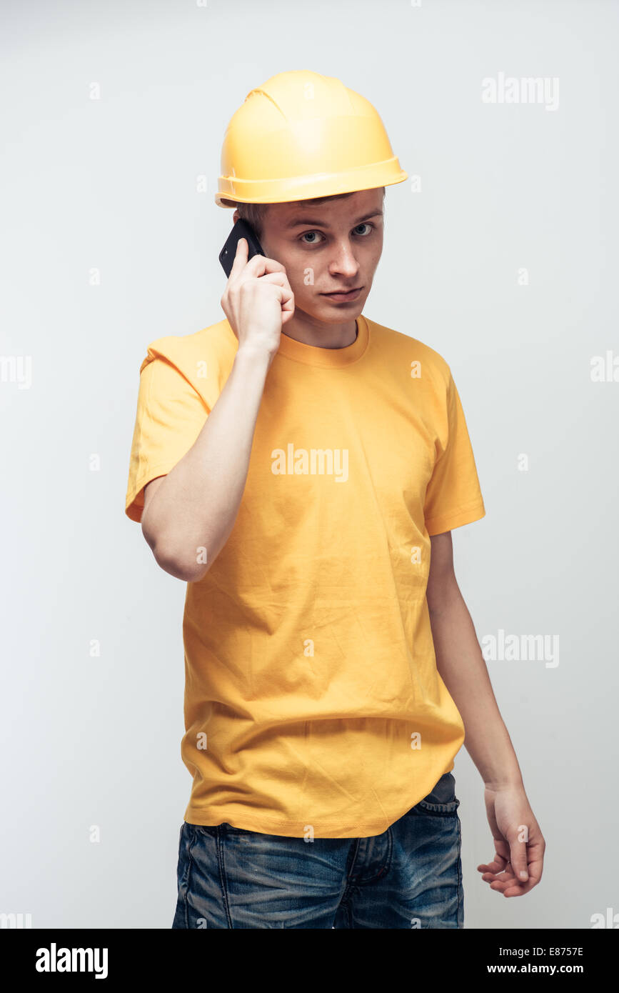 Civil Engineer Male Hard Hat Phone High Resolution Stock Photography ...