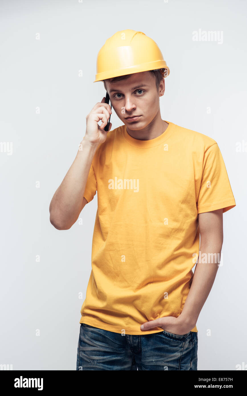 Construction foreman calling phone hi-res stock photography and images ...