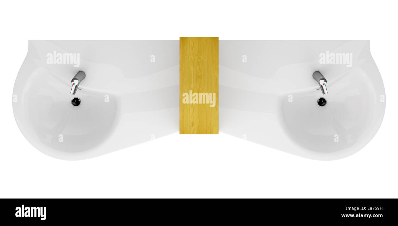 top view of modern double bathroom sink isolated on white background ...