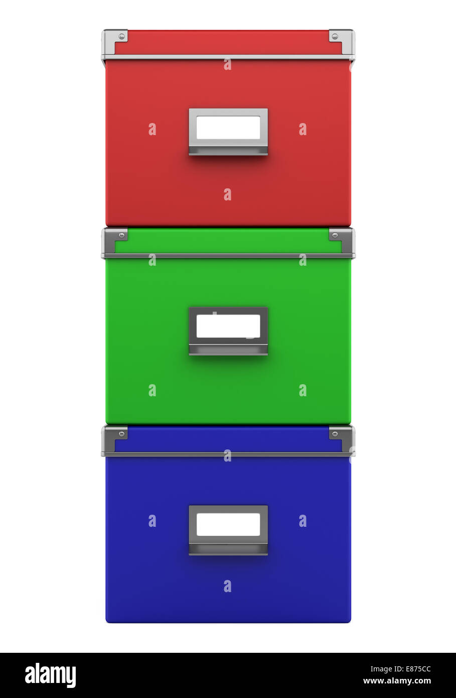 three color office cardboard boxes isolated on white background Stock ...