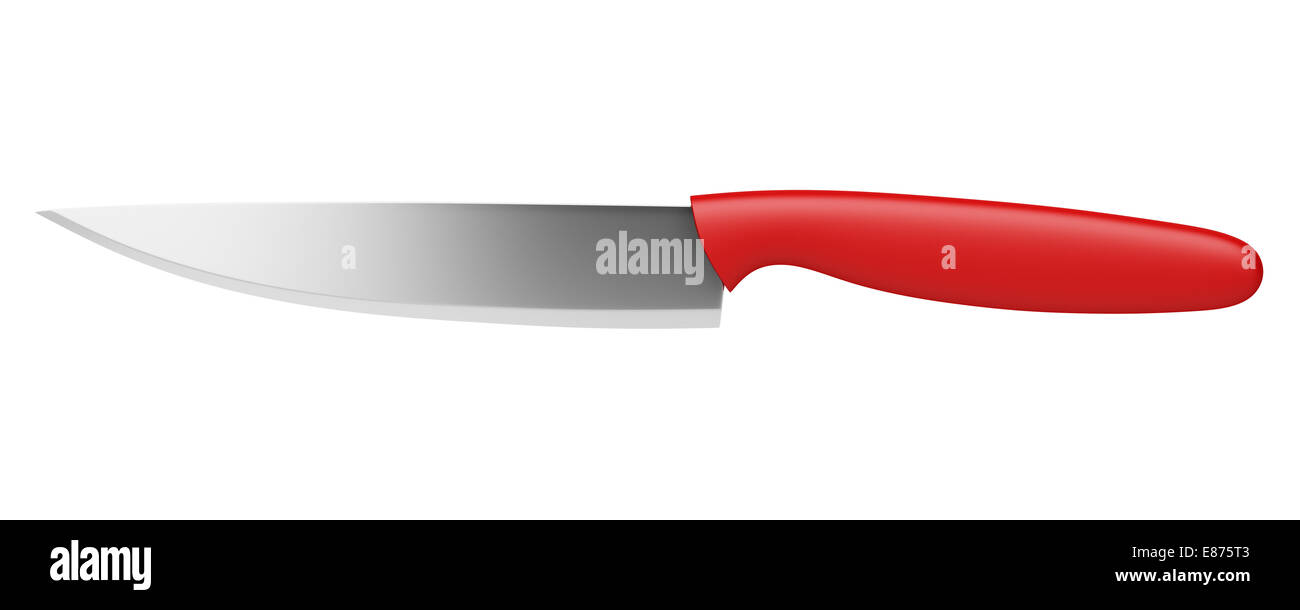 kitchen knife with red handle isolated on white background Stock Photo ...