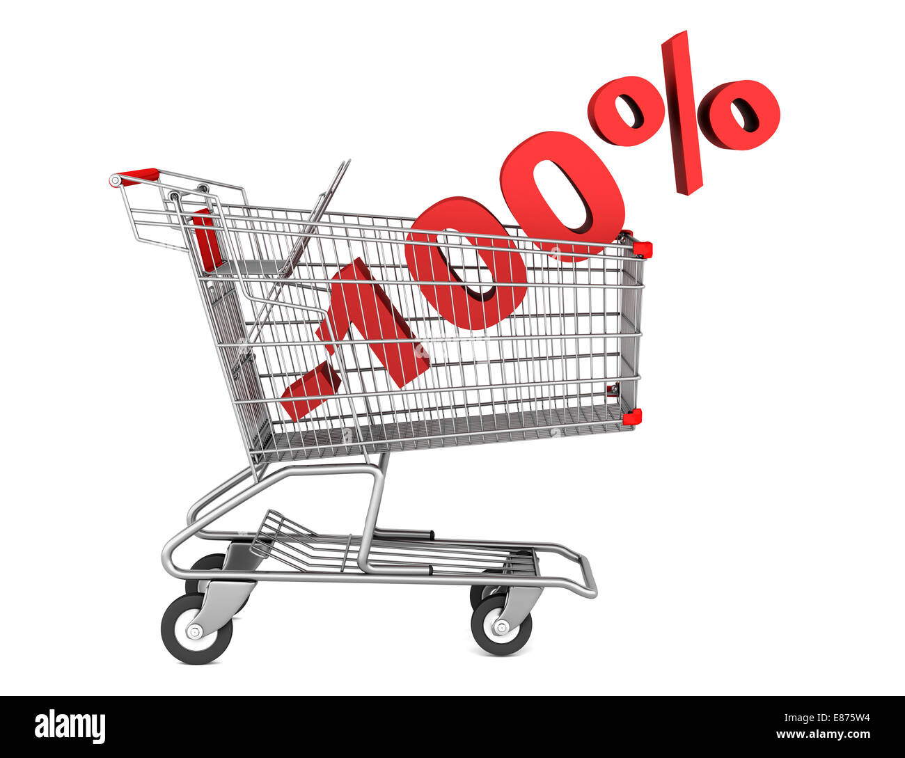 shopping cart with 100 percent discount isolated on white background ...