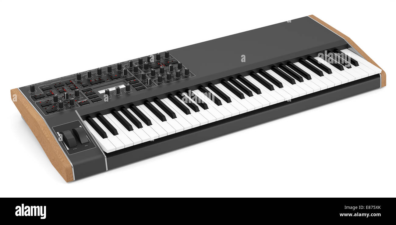 black synthesizer isolated on white background Stock Photo - Alamy