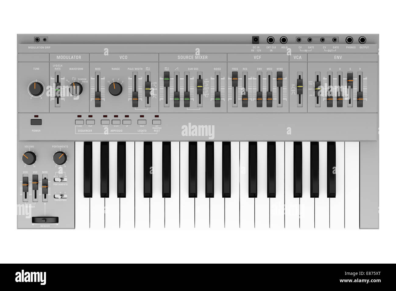 top view of gray synthesizer isolated on white background Stock Photo ...