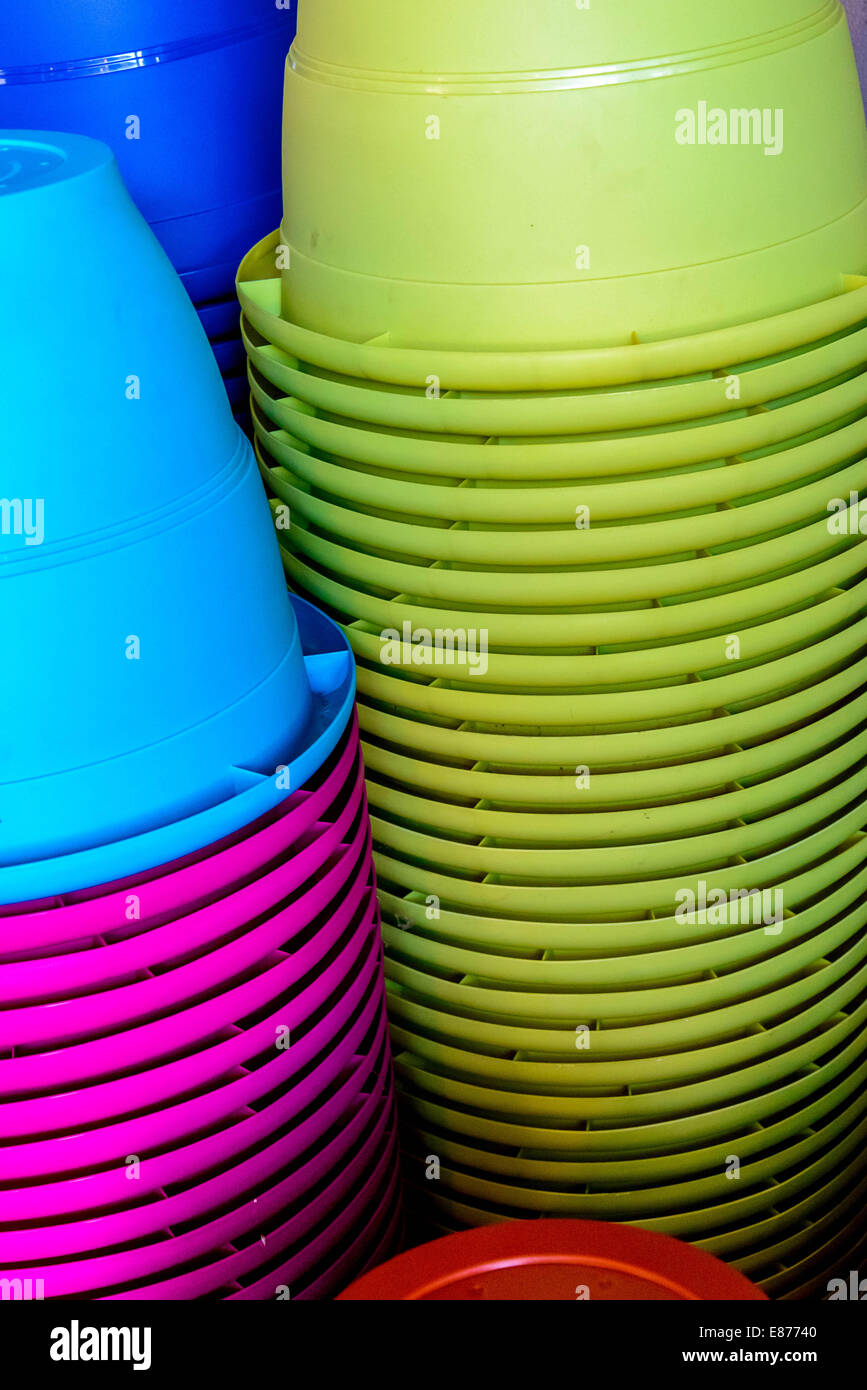 stacked bright colored planting pots Stock Photo - Alamy