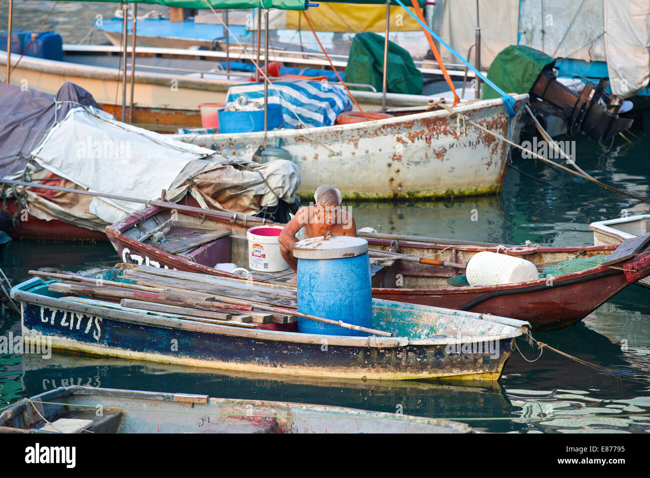 Working on Boats. Causeway Bay Typhoon Shelter, Hong Kong Stock Photo ...