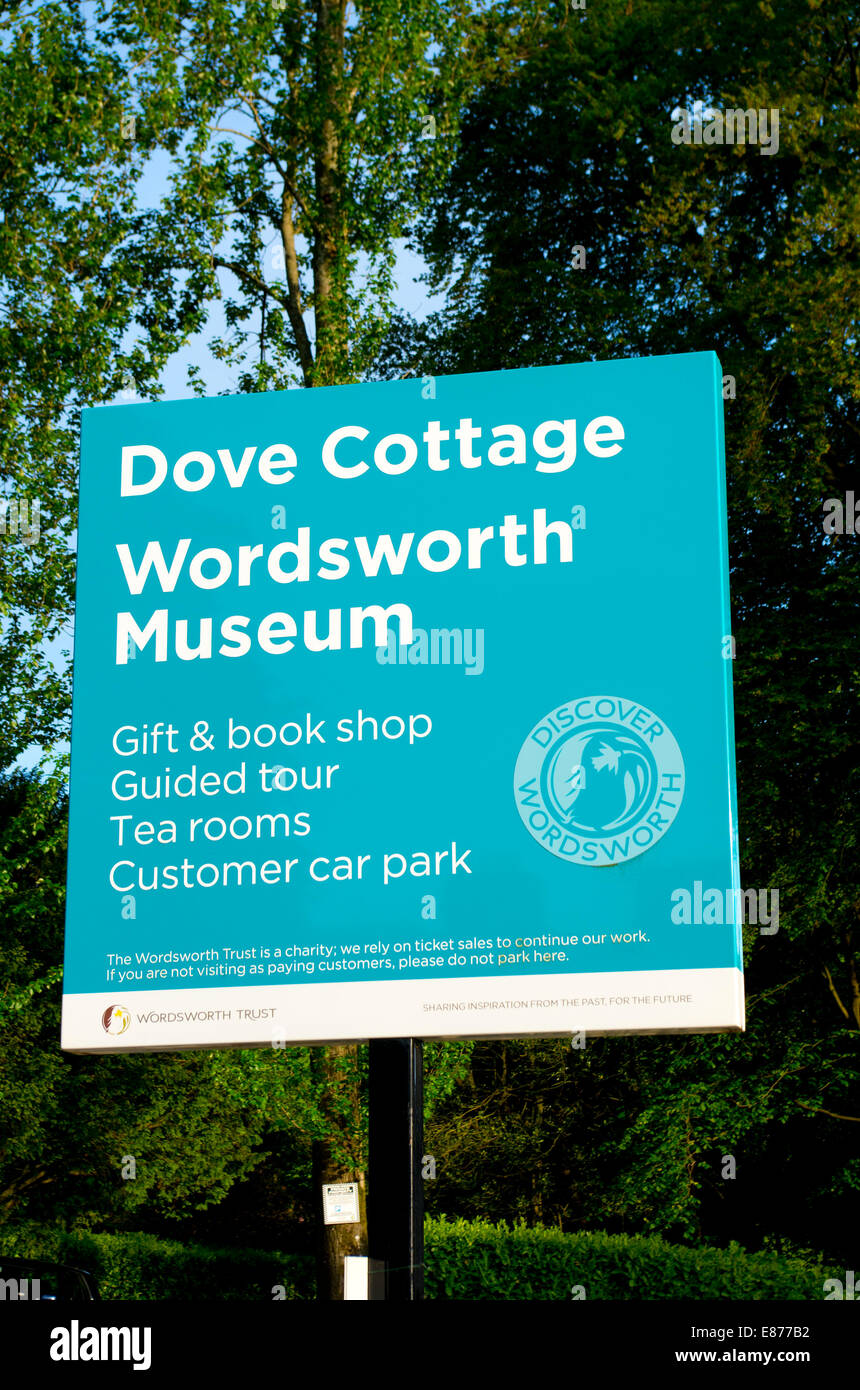 Sign for Dove Cottage, Wordsworth Museum, Town End, Grasmere, Lake ...