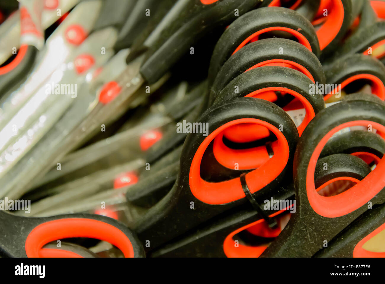 multiple red handle scissors Stock Photo - Alamy