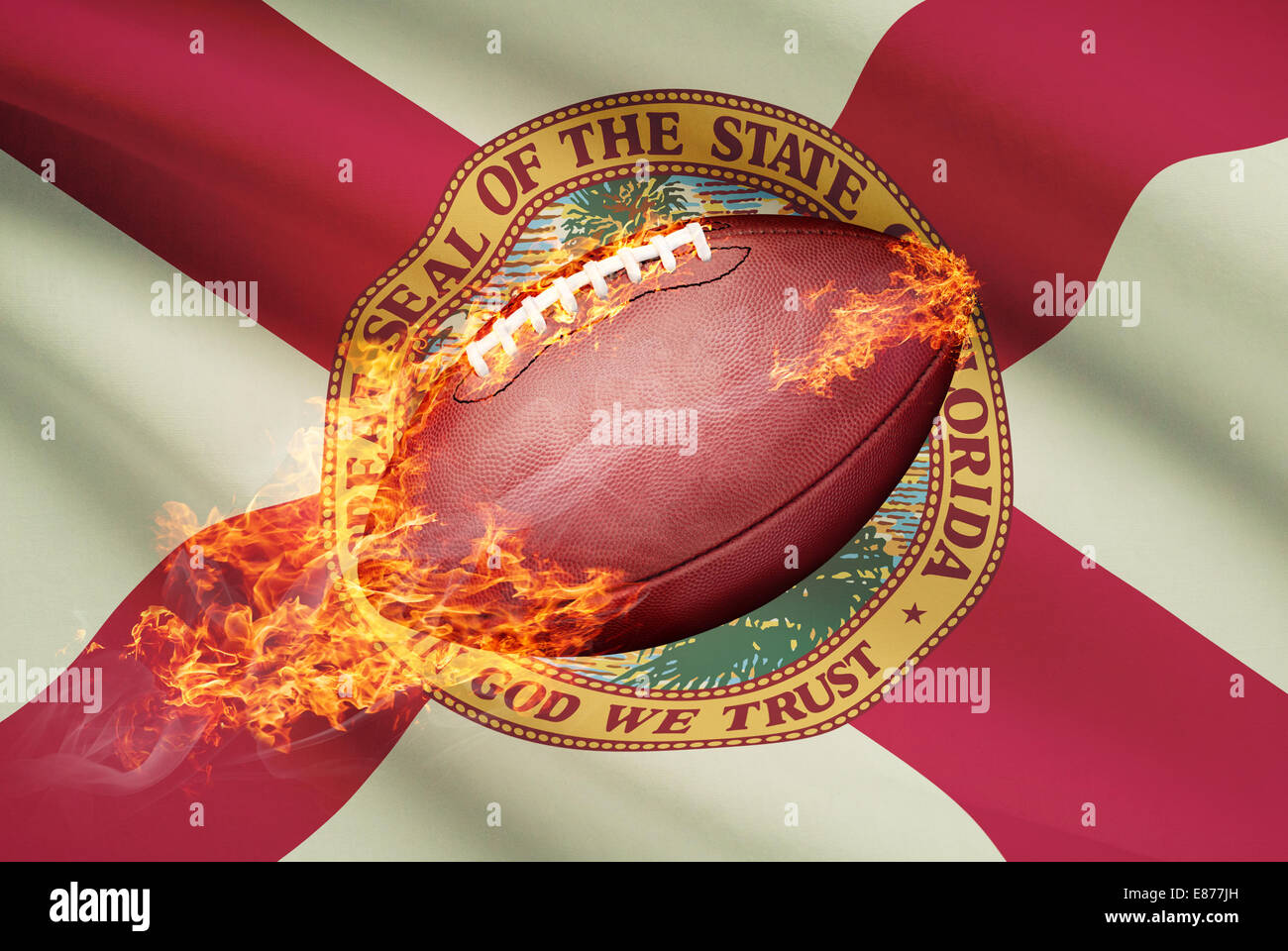 American football ball with flag on backround series - Florida Stock ...