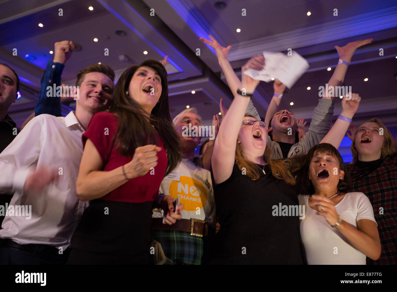 Pro-Union supporters celebrate as the results come in for the Scottish ...