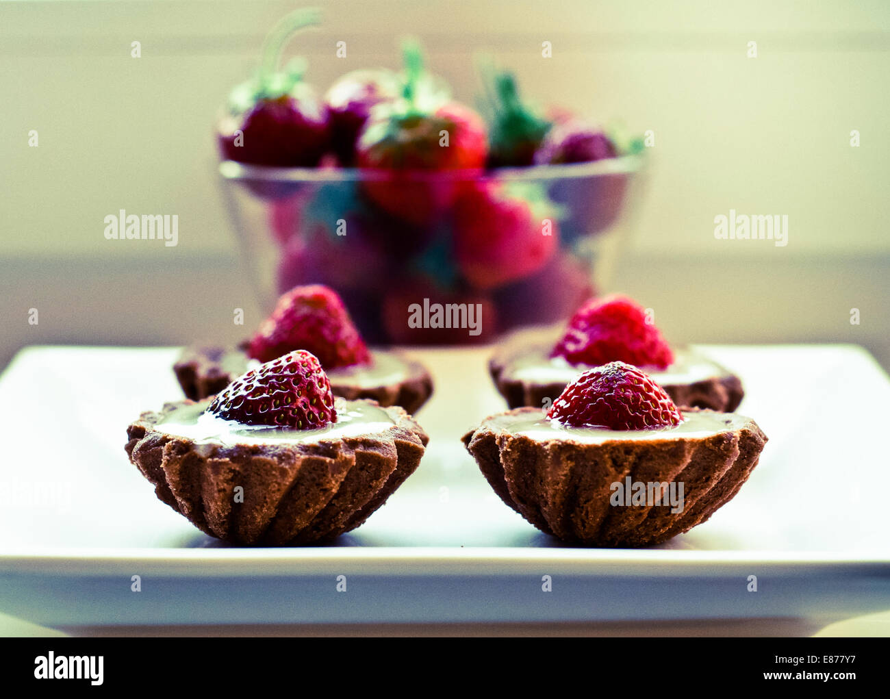 Poznan, Poland, muffins in puff pastry with custard and strawberries ...