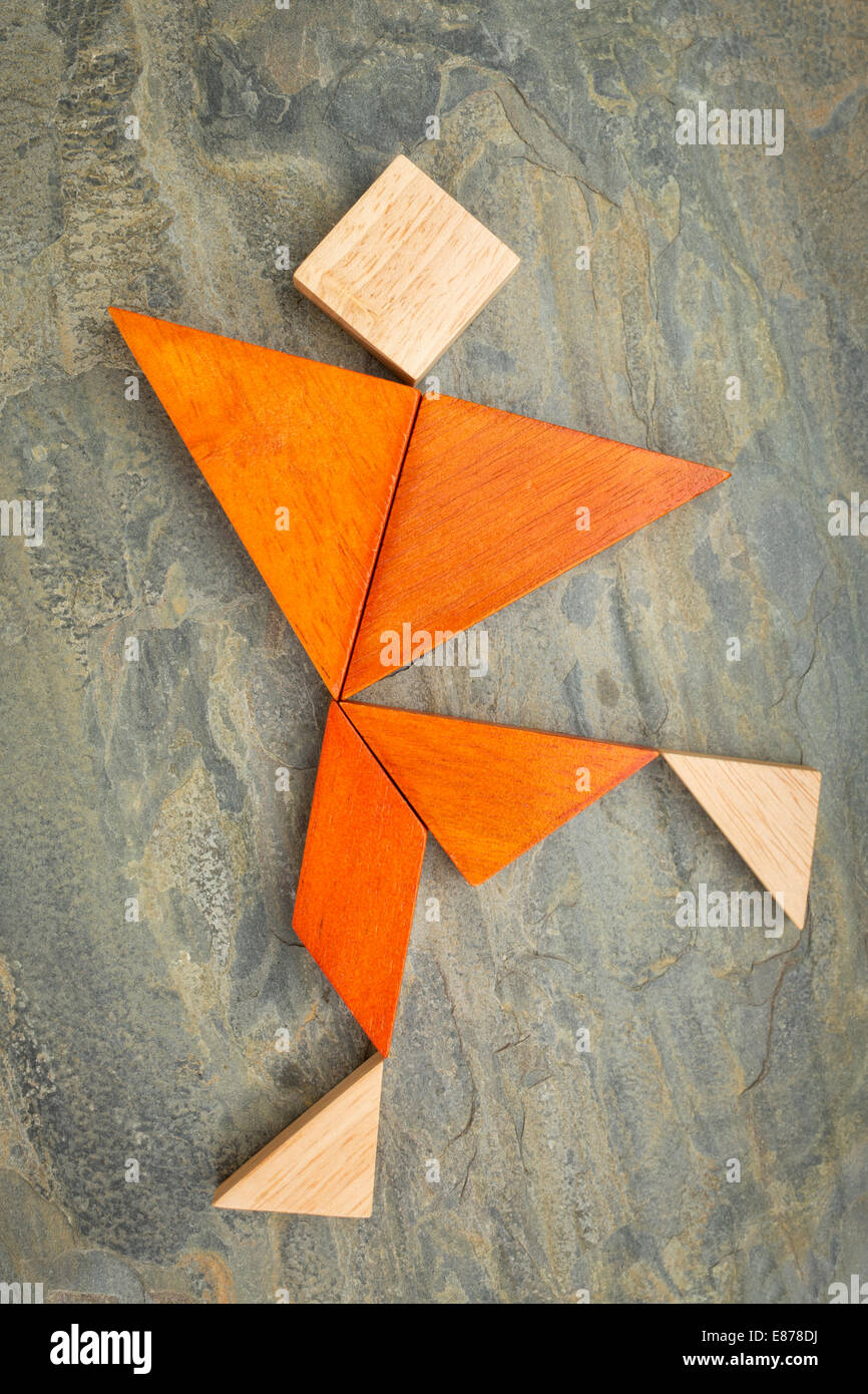 abstract of a dancing, running or walking figure built from seven ...