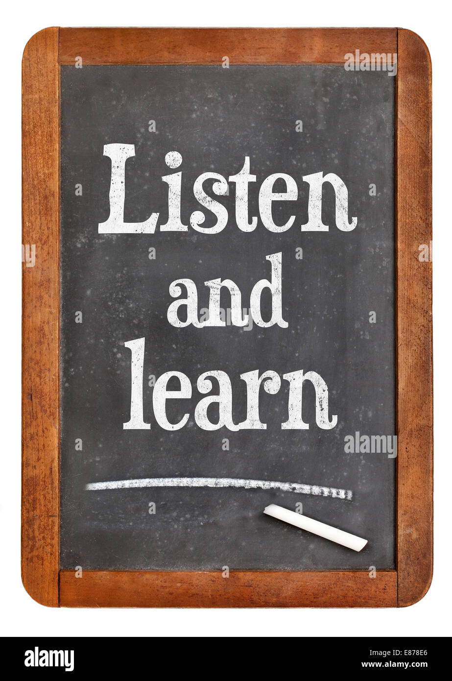 listen and learn - motivation words on a vintage slate blackboard Stock ...