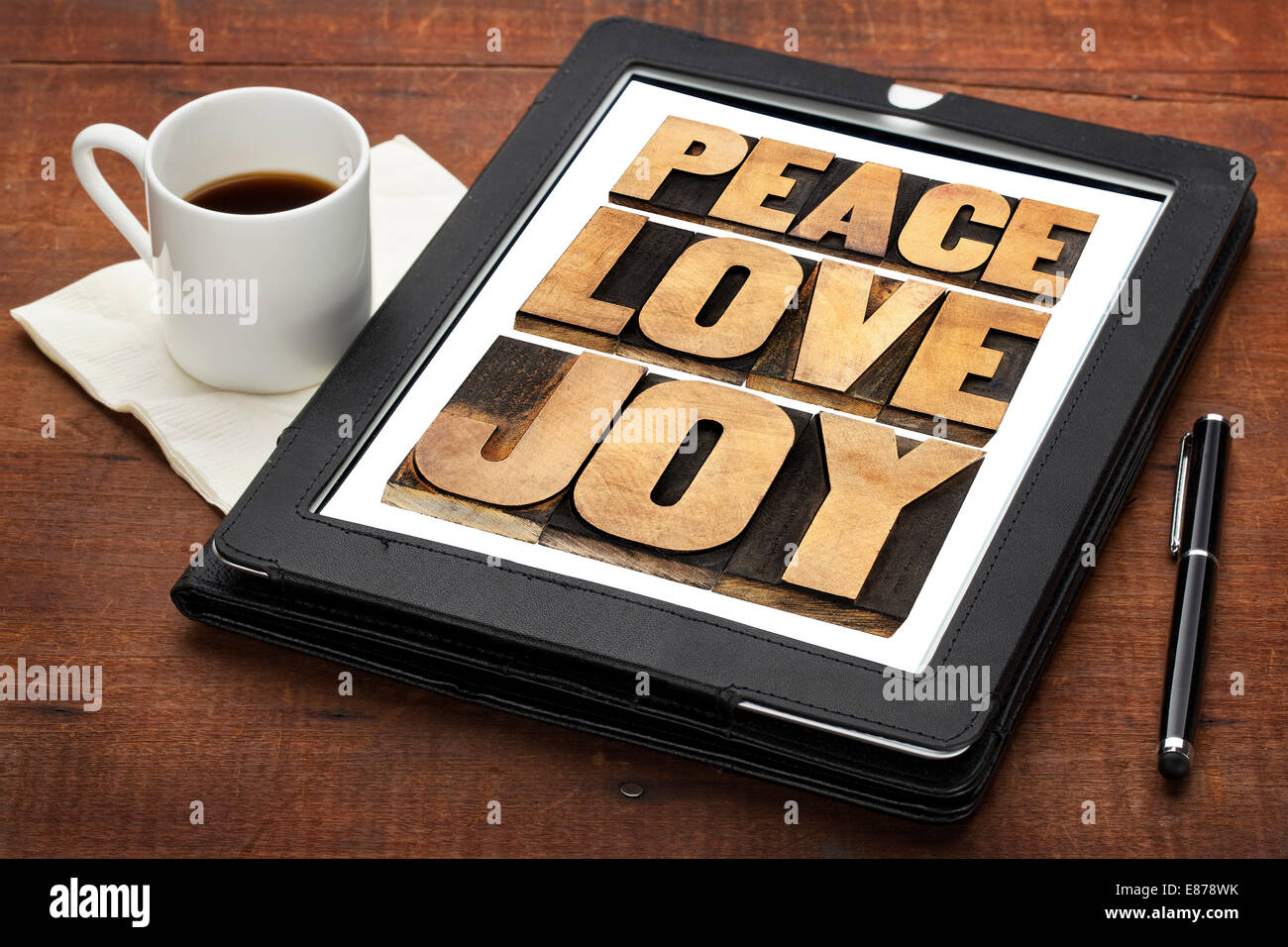 peace, love and joy word abstract - a collage of text in letterpress ...