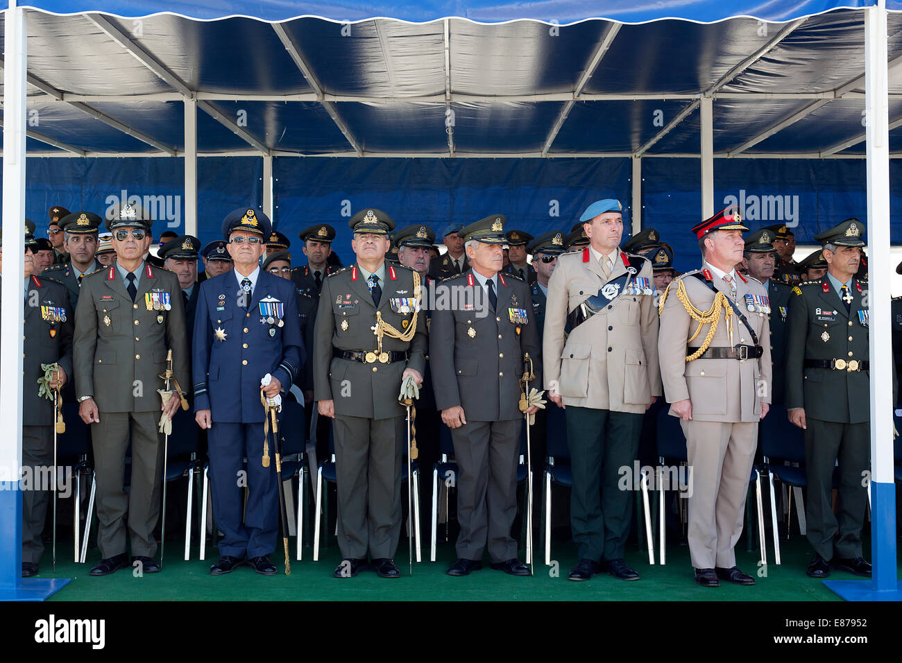 Nicosia, Cyprus. 1st October, 2014. Military officials watching the ...