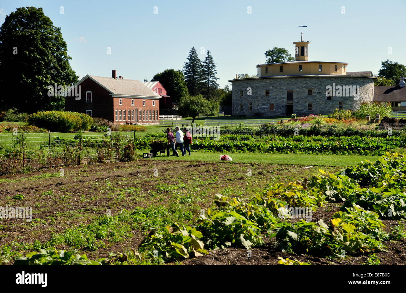 Hancock, Massachusetts: Workers leaving the vegetable garden with the ...