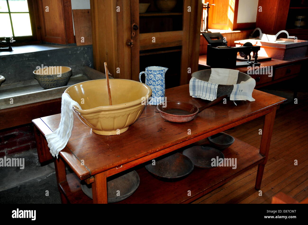 Hancock, Massachusetts: Shaker bowls on table in the 1830 Brethren's ...
