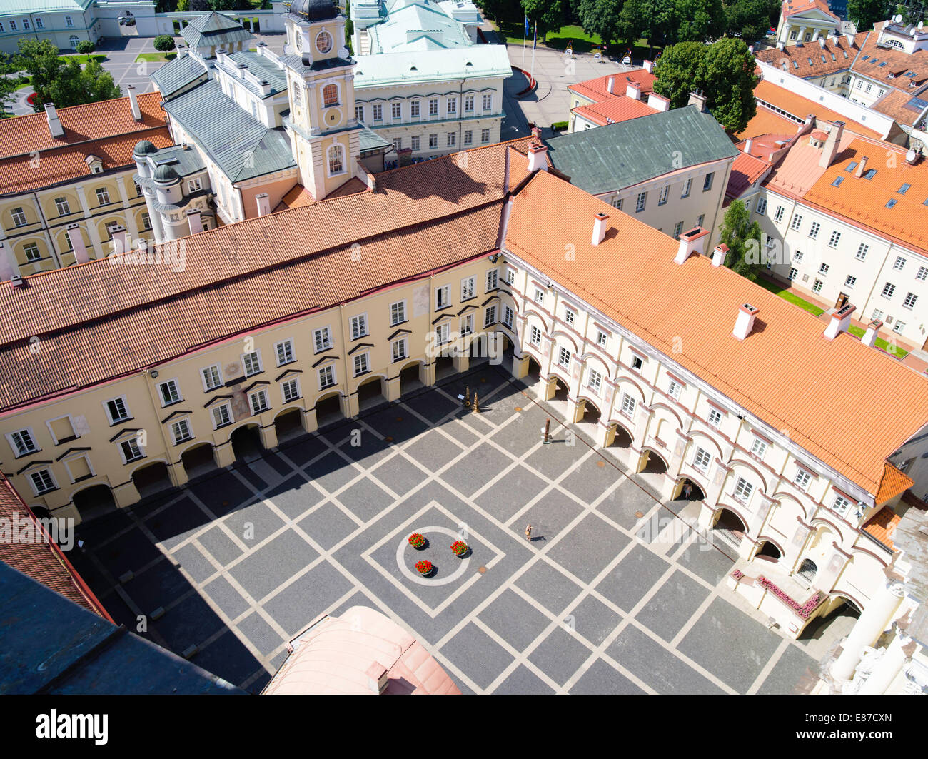 High-angle view of the Vilnius University Courtyard, from the bell ...