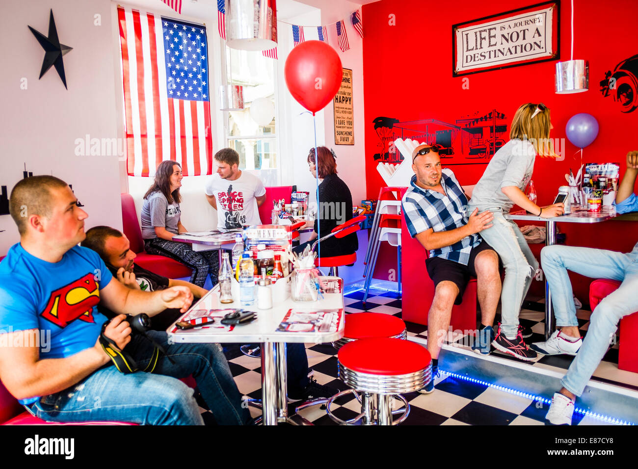 Interior: People eating in the "AberYankee" American Diner style themed ...