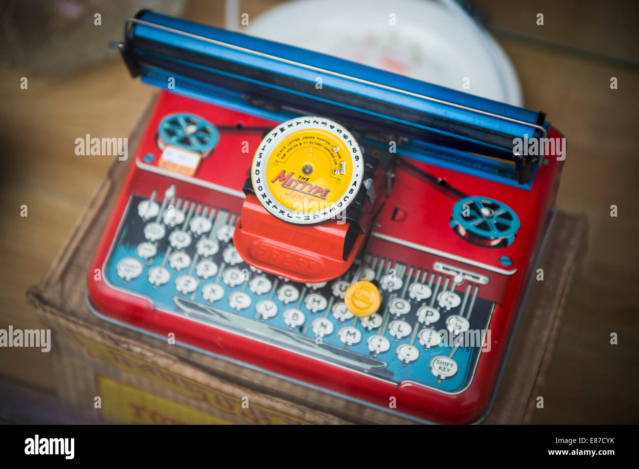 Retro style: An old tin toy typewriter 'The Mettype Junior' in a ...